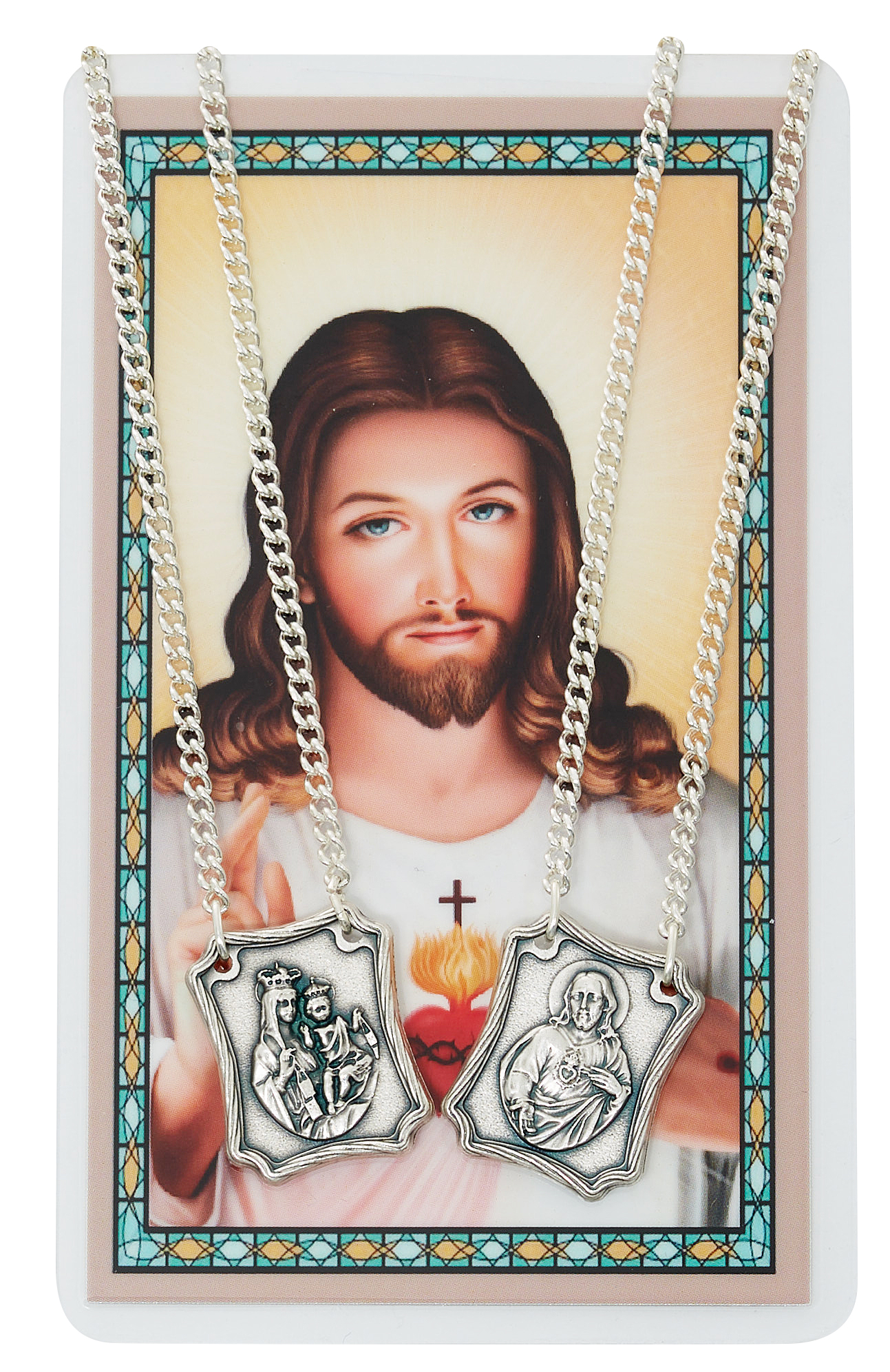 Scapular pendant 30" chain prayer card set - Rosary Beads Shop ...